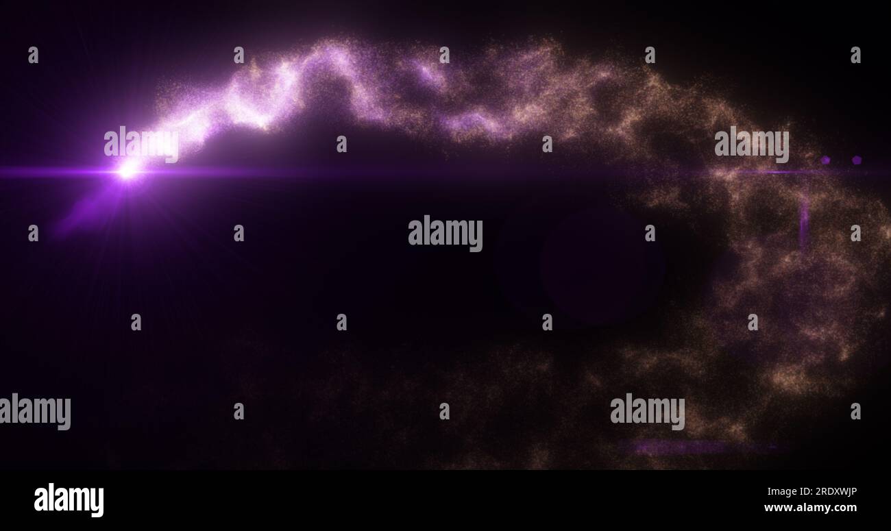 Abstract purple glowing energy magic particle comet flying along path ...