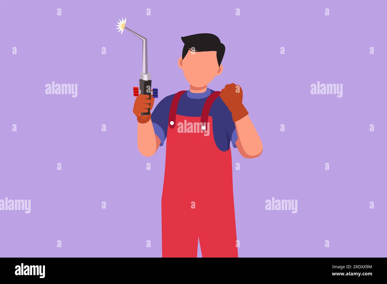 Cartoon flat style drawing male welder holds welding tool with ...