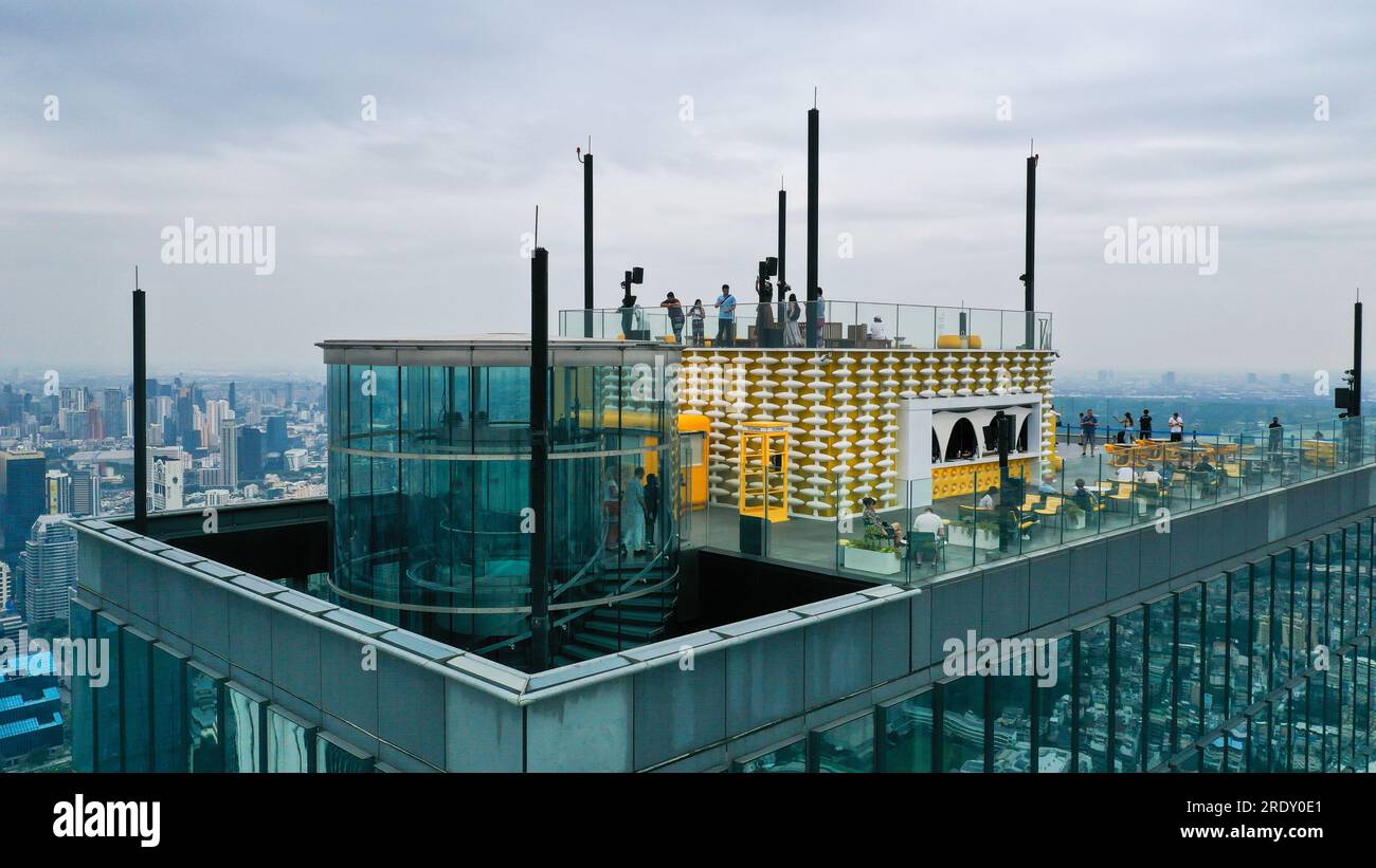 Group of people or travelers enjoying and overlook a cityscape at ...