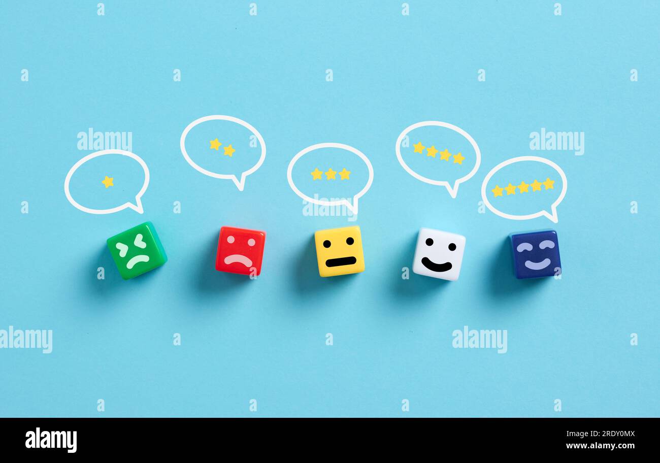 Customer satisfaction. Service or product rating and evaluation. User ...