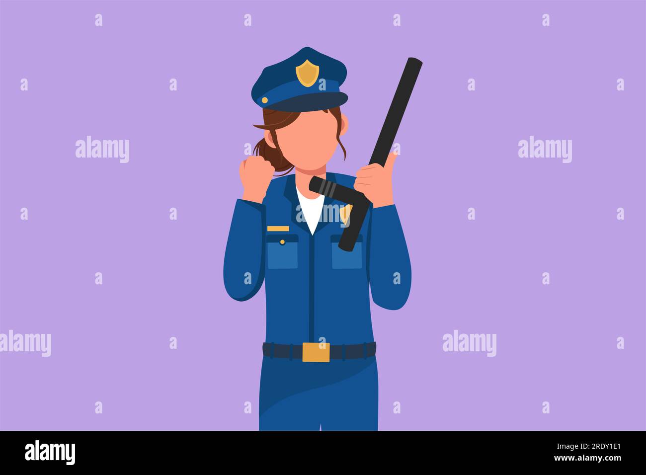 Character flat drawing of policewoman holding police baton with ...