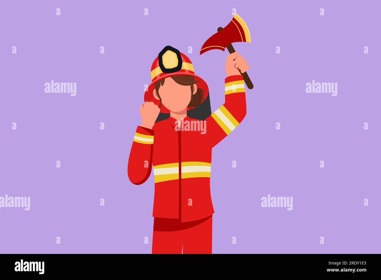 Graphic flat design drawing female firefighter in complete uniform ...