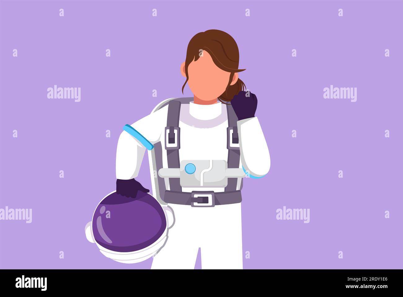 Character flat drawing cute female astronaut holding helmet with ...