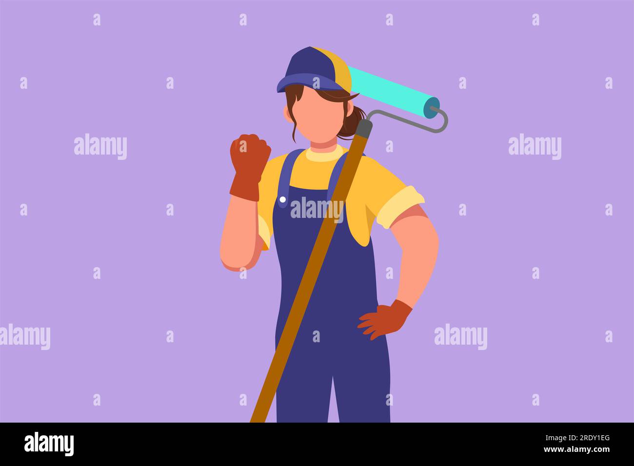 Character flat drawing active handywoman holding long paintbrush roll ...