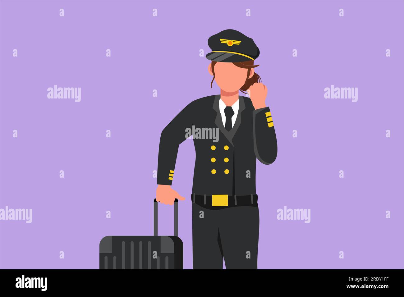 Graphic flat design drawing female pilot with celebrate gesture and in ...