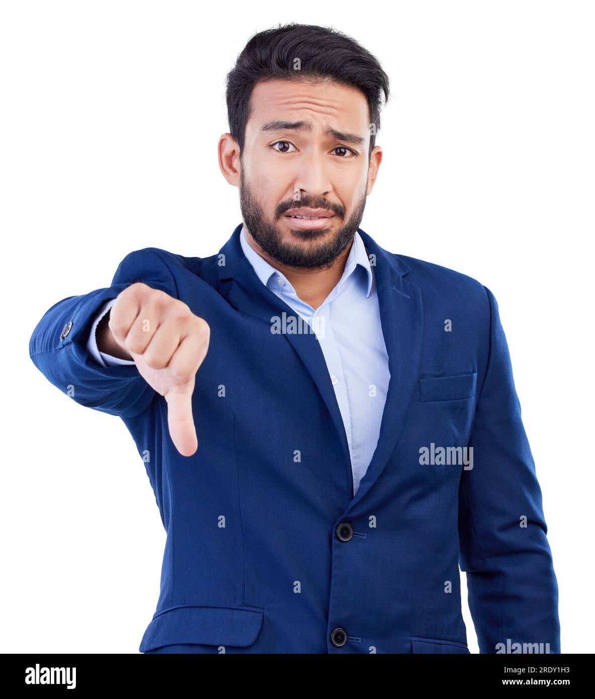 Thumbs down, fail and portrait of business man in studio reject bad ...