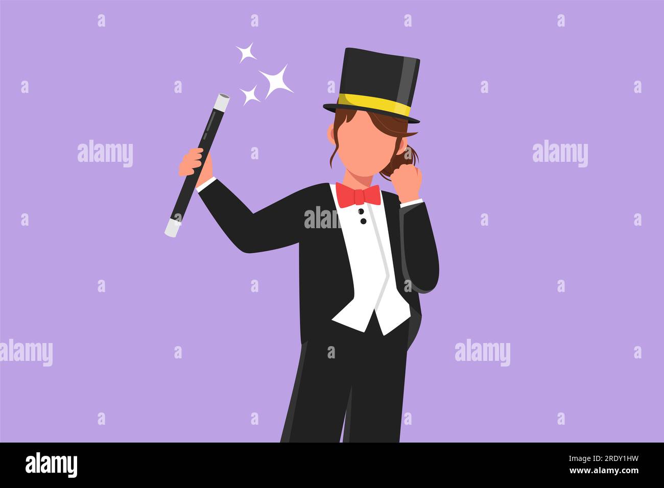 Character flat drawing beauty female magician in tuxedo suit with ...