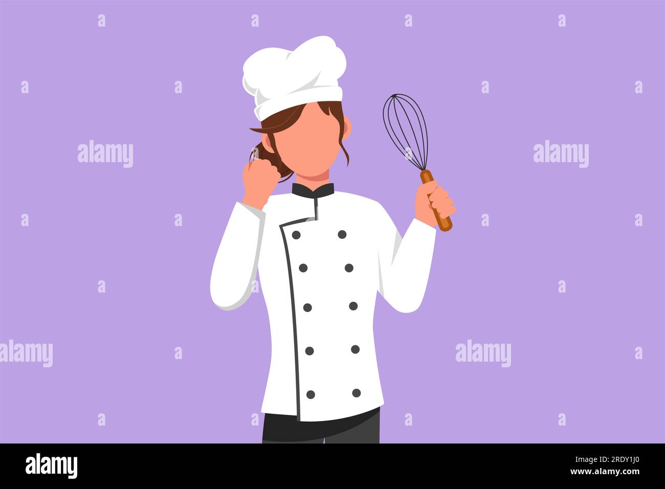 Graphic flat design drawing female chef holding egg beater with ...