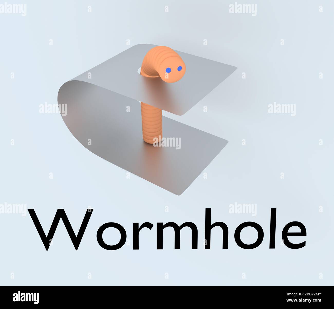 3D illustration of a symbolic worm passing through a hypothetical hole ...