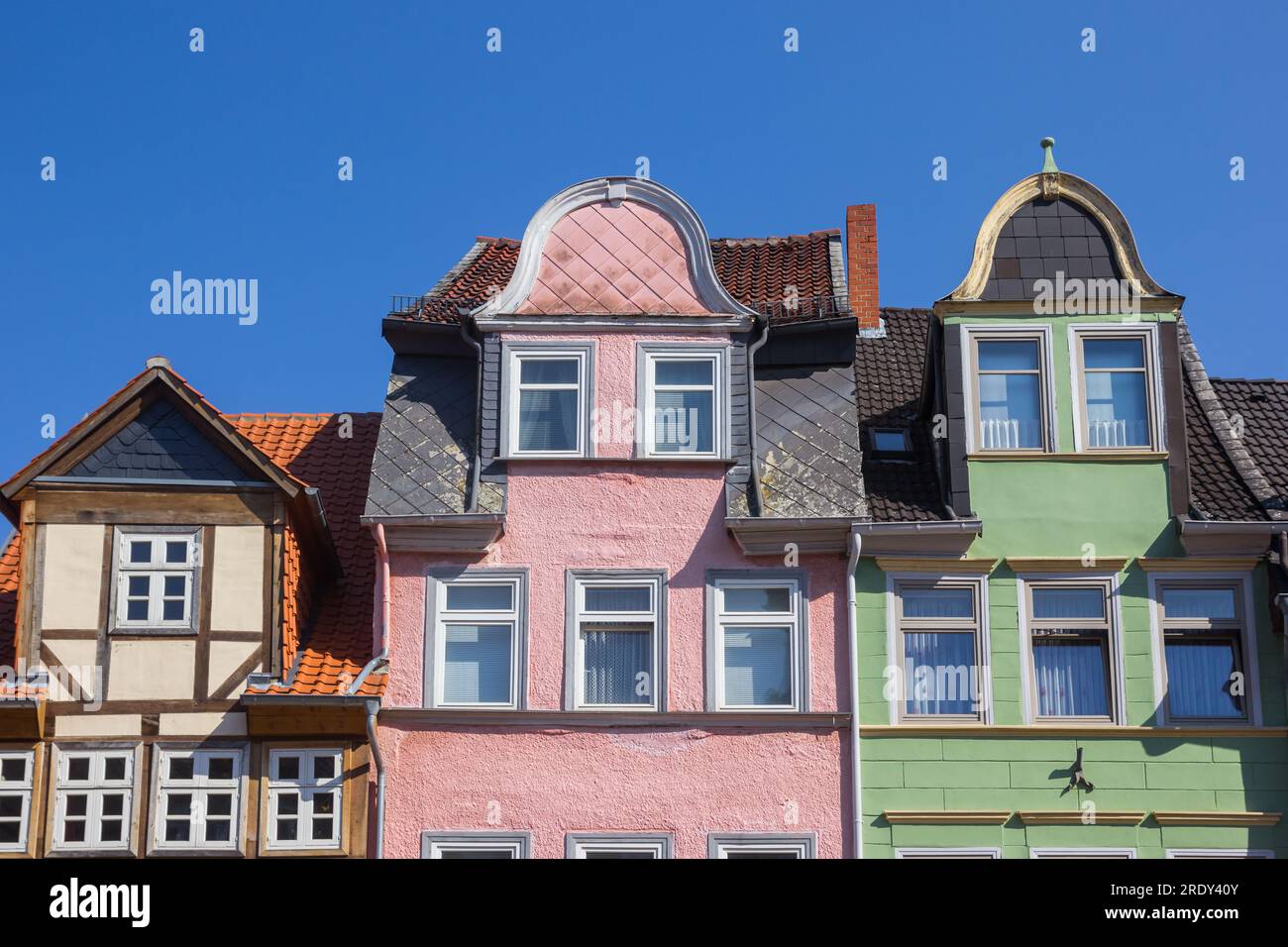Colorful gables on historic houses in Helmstedt, Germany Stock Photo ...