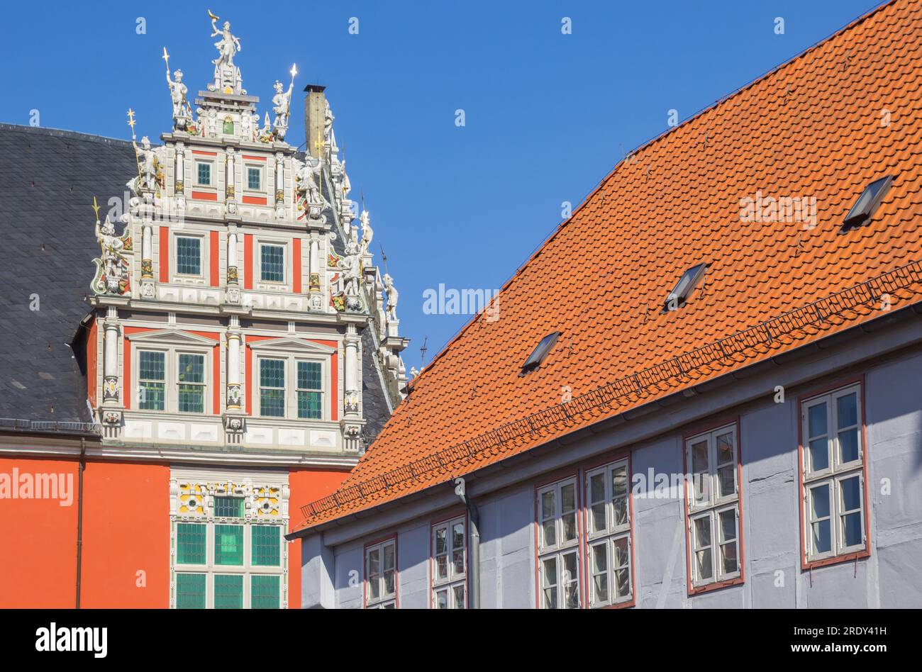 Decorated facade of the historic university in Helmstedt, Germany Stock ...