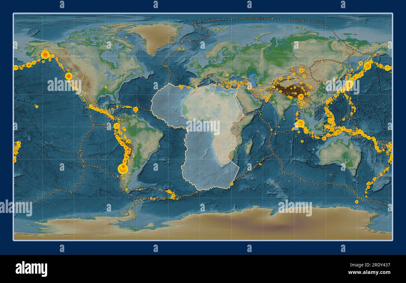 African tectonic plate on the physical elevation map in the Compact ...