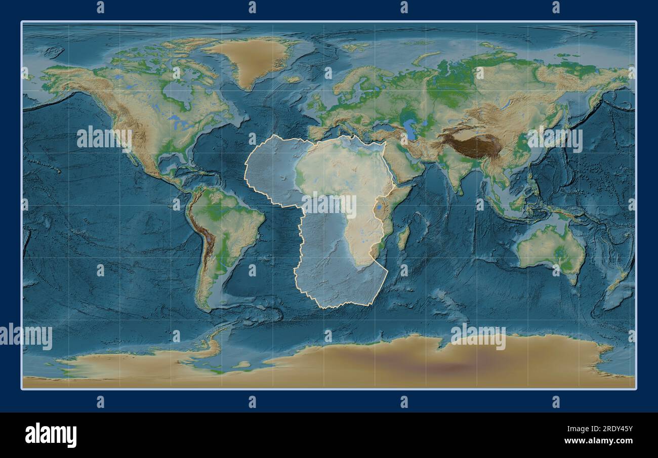 African tectonic plate on the physical elevation map in the Compact ...