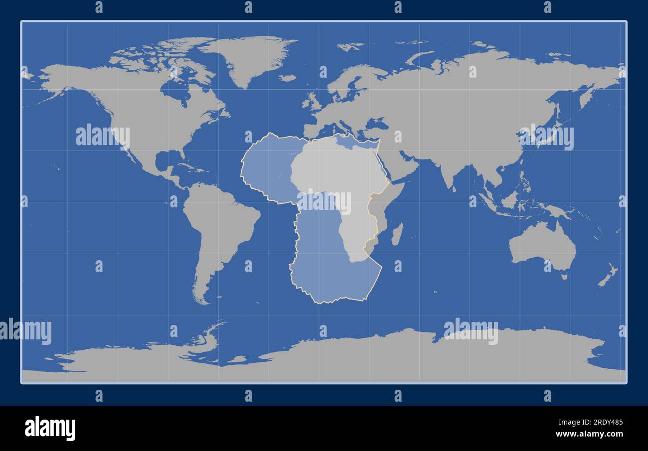 African Tectonic Plate On The Solid Contour Map In The Compact Miller Projection Centered