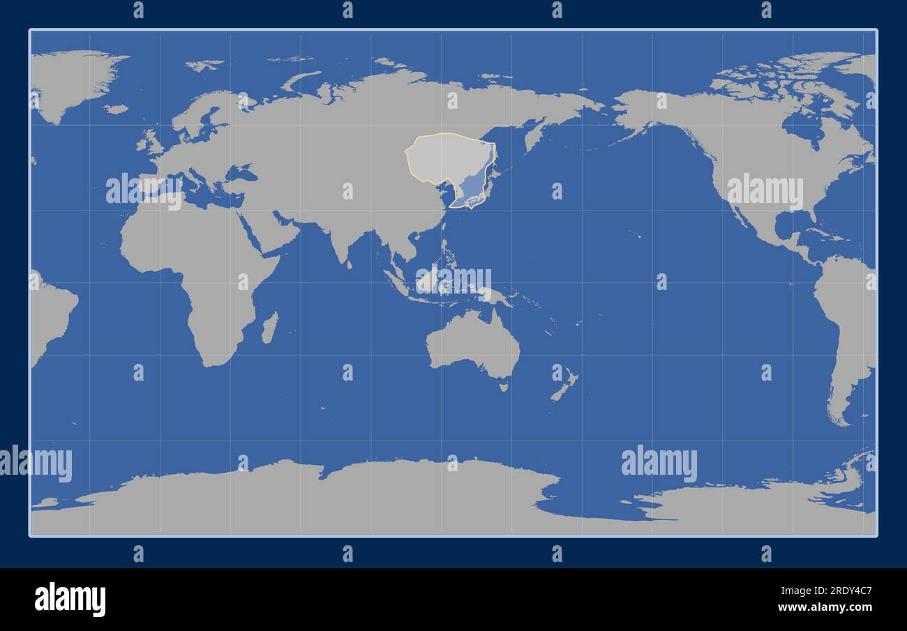 Amur Tectonic Plate On The Solid Contour Map In The Compact Miller Projection Centered