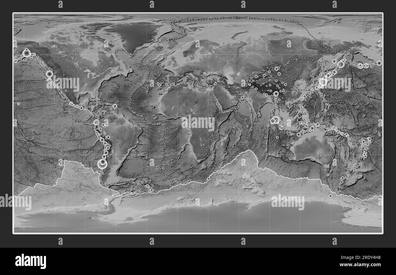 Antarctica Tectonic Plate On The Grayscale Elevation Map In The Compact Miller Projection