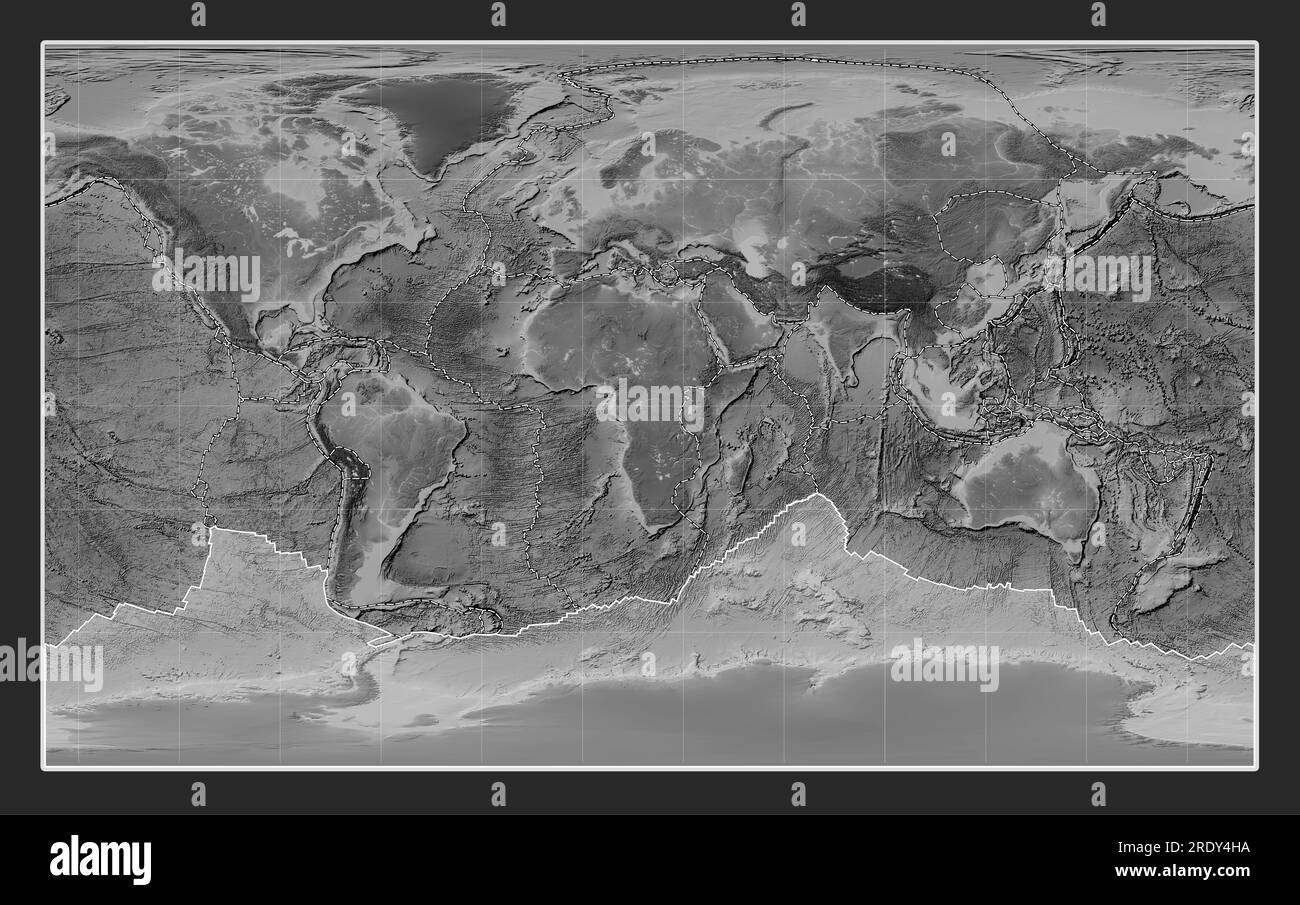 Antarctica Tectonic Plate On The Grayscale Elevation Map In The Compact Miller Projection
