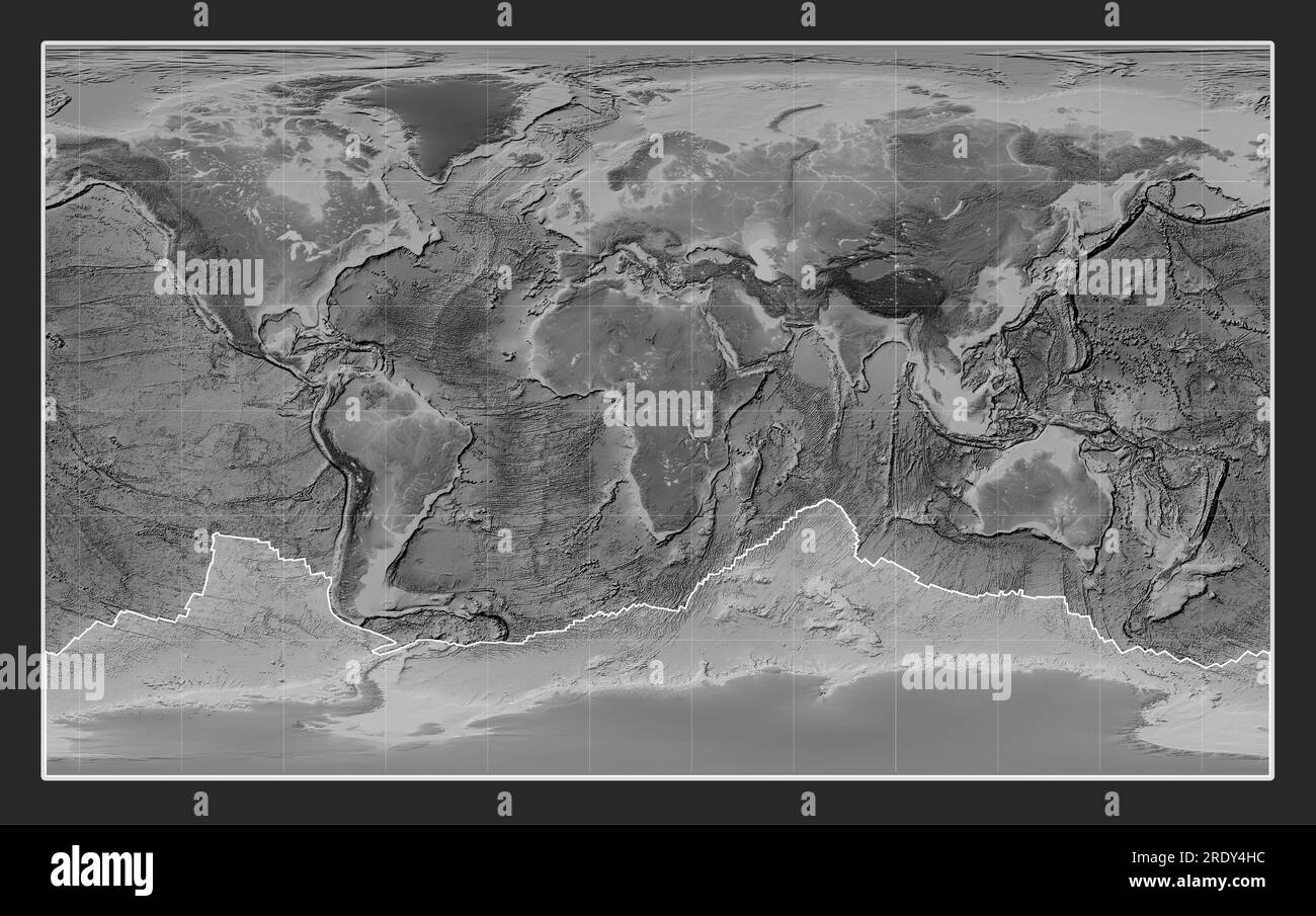 Antarctica Tectonic Plate On The Grayscale Elevation Map In The Compact Miller Projection