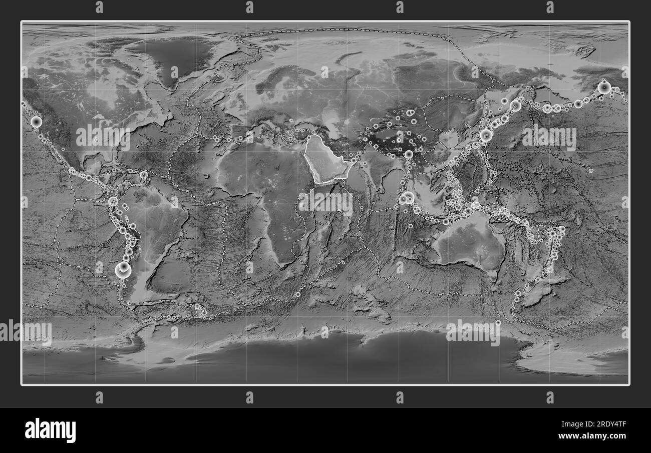 Arabian Tectonic Plate On The Grayscale Elevation Map In The Compact Miller Projection Centered