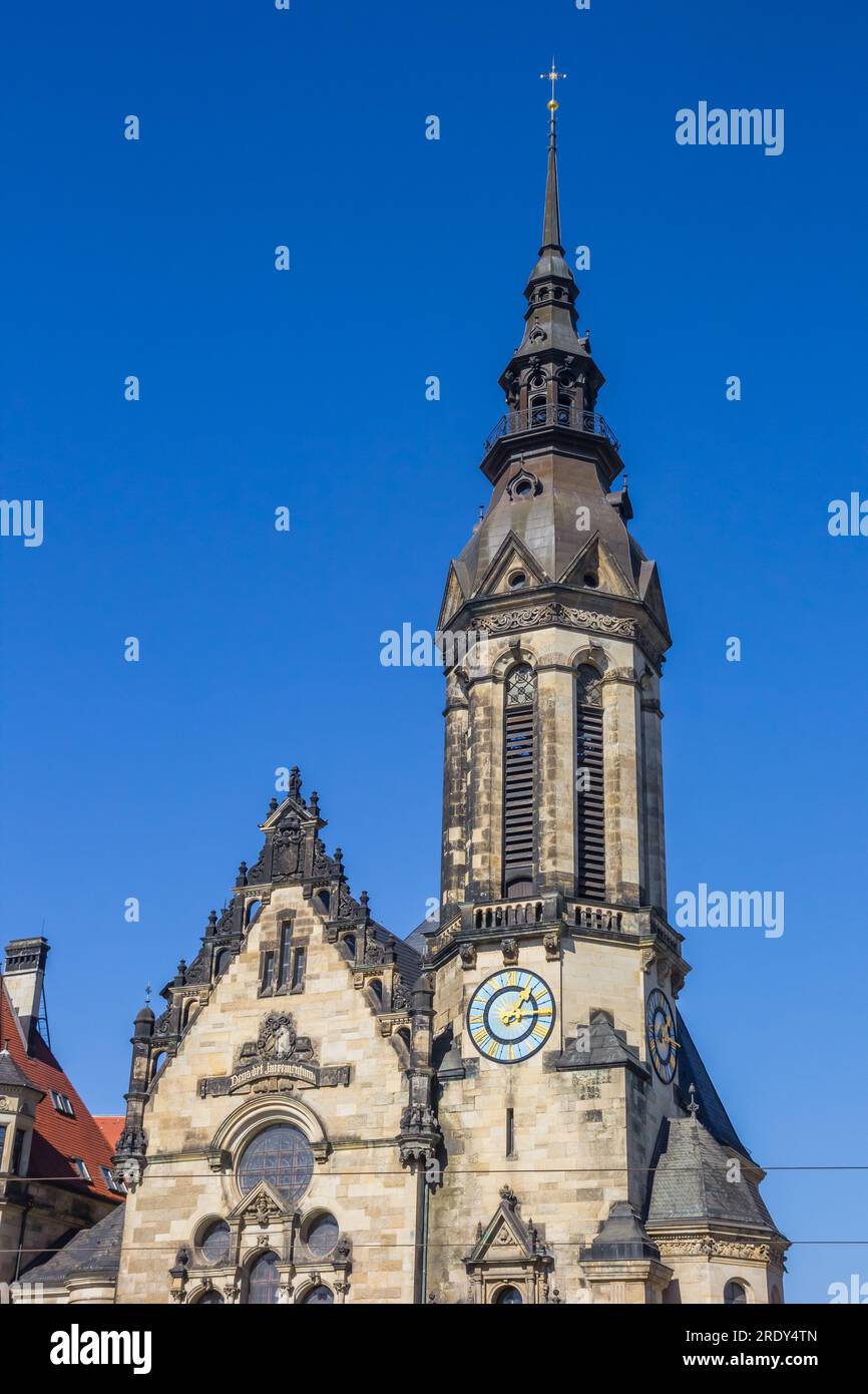 Tower of the historic reformed church in Leipzig, Germany Stock Photo ...