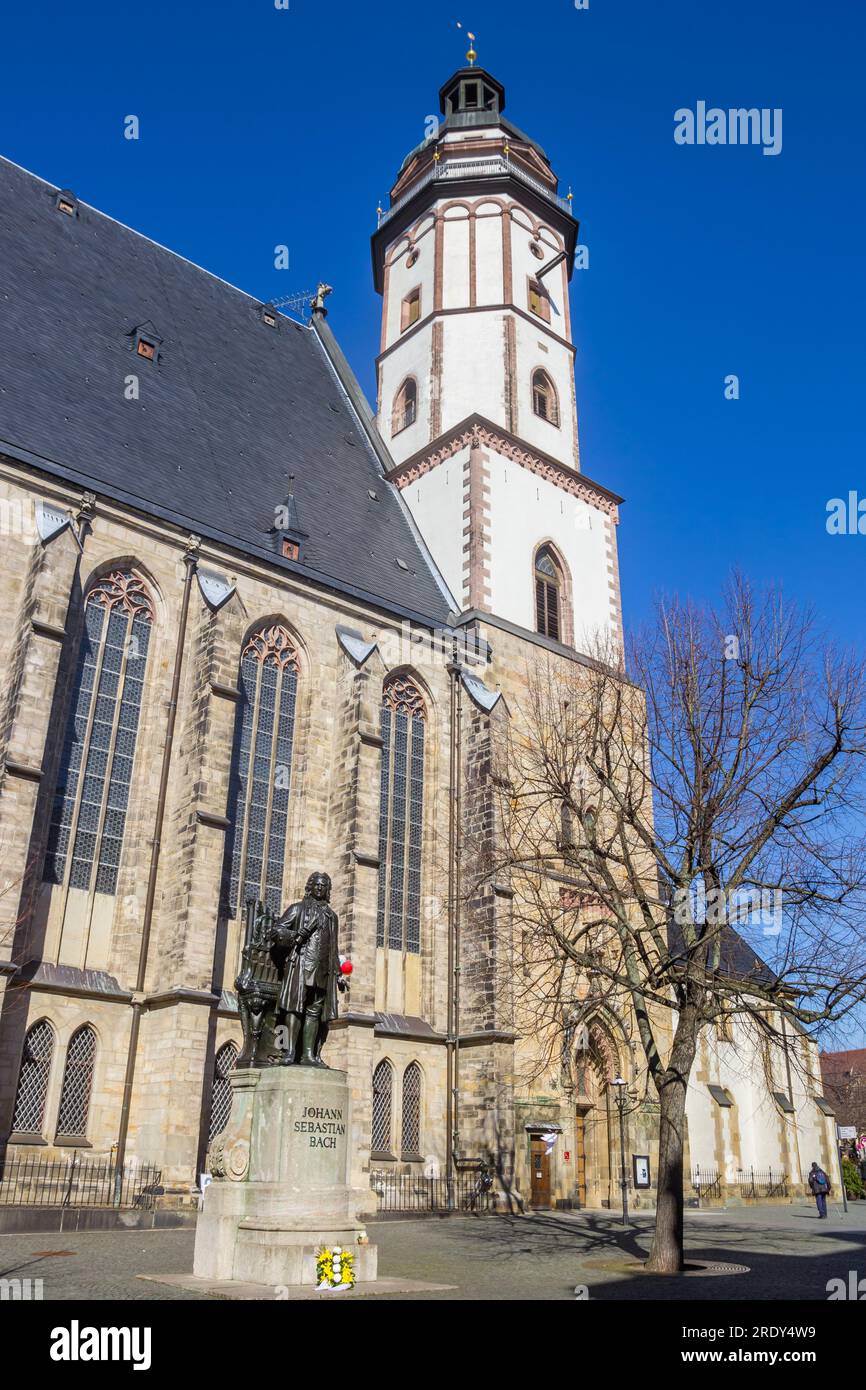 Tower of the historic Thomaskirche church in Leipzig, Germany Stock ...