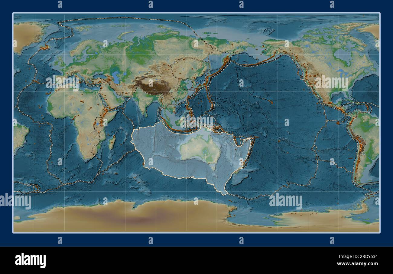 Australian tectonic plate on the physical elevation map in the Compact ...