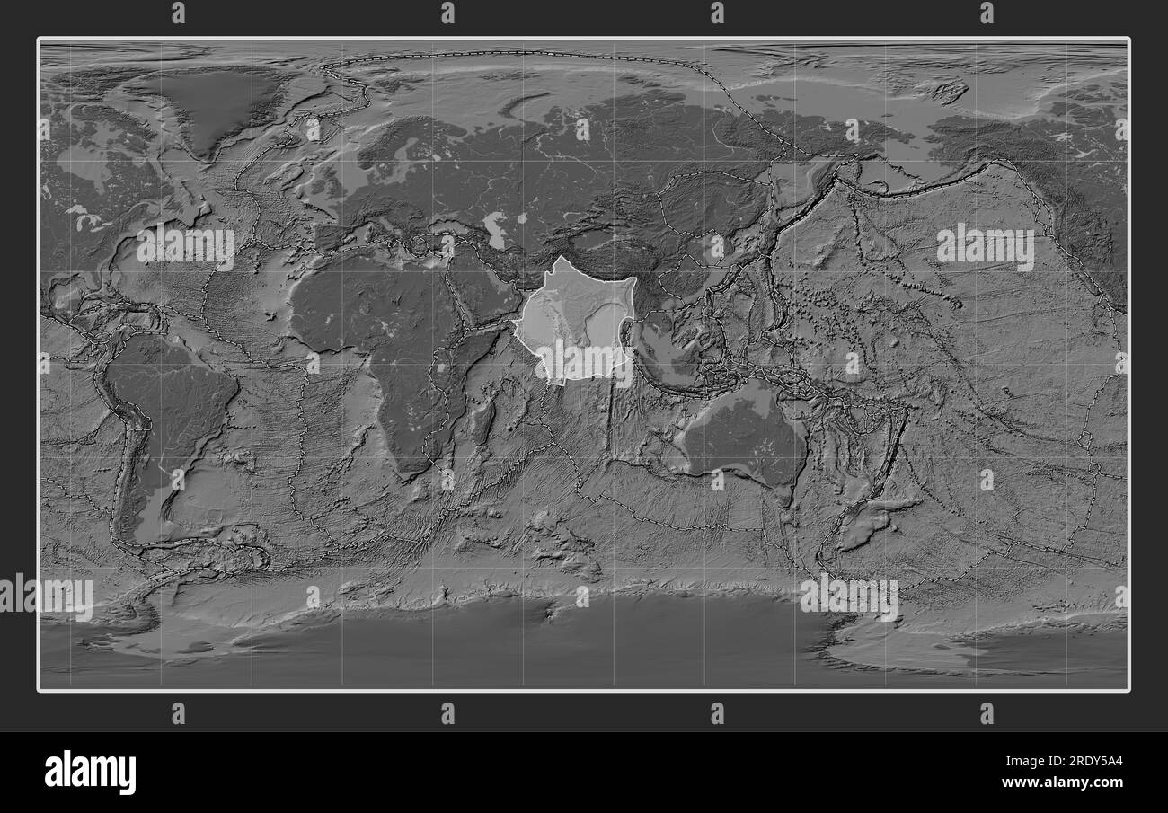 Indian tectonic plate on the bilevel elevation map in the Compact ...