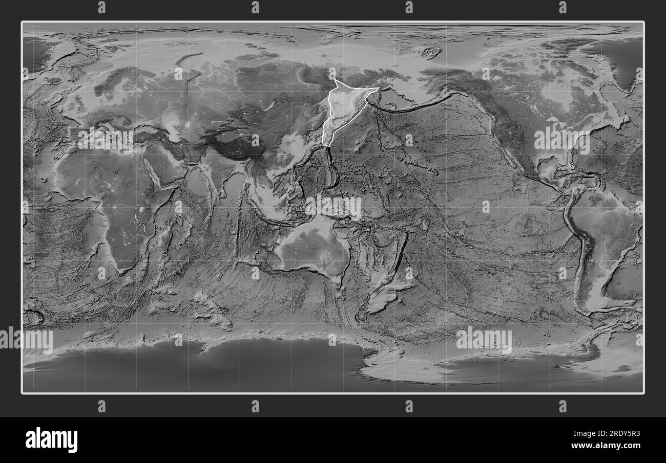 Okhotsk Tectonic Plate On The Grayscale Elevation Map In The Compact