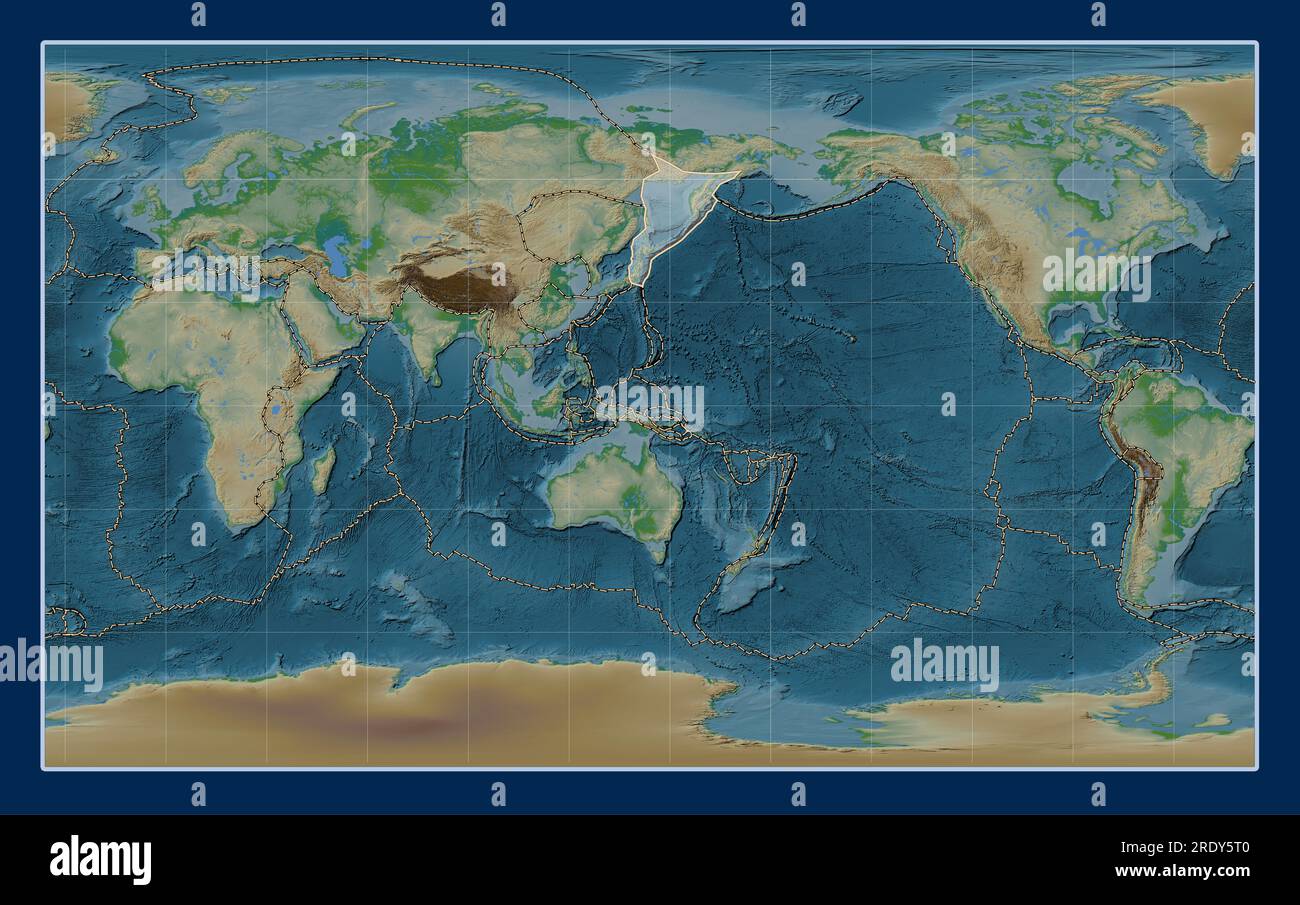 Okhotsk tectonic plate on the physical elevation map in the Compact ...
