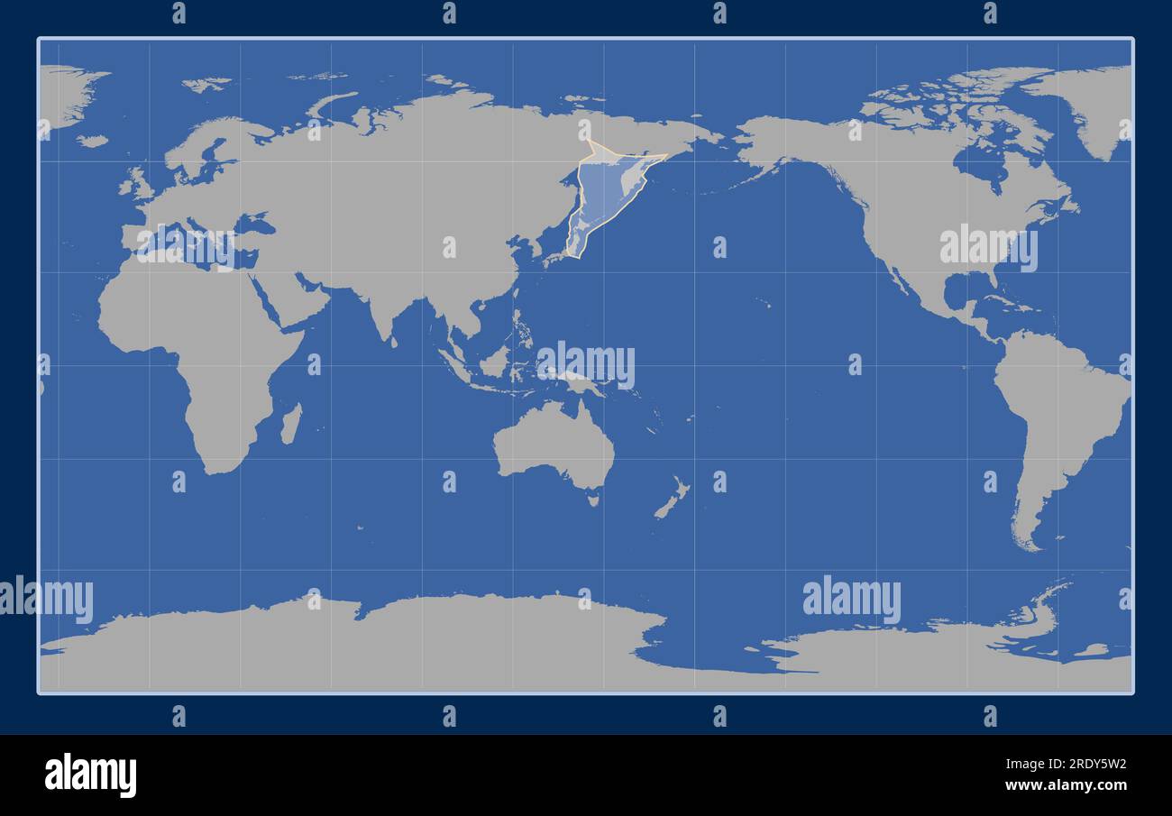 Okhotsk Tectonic Plate On The Solid Contour Map In The Compact Miller Projection Centered