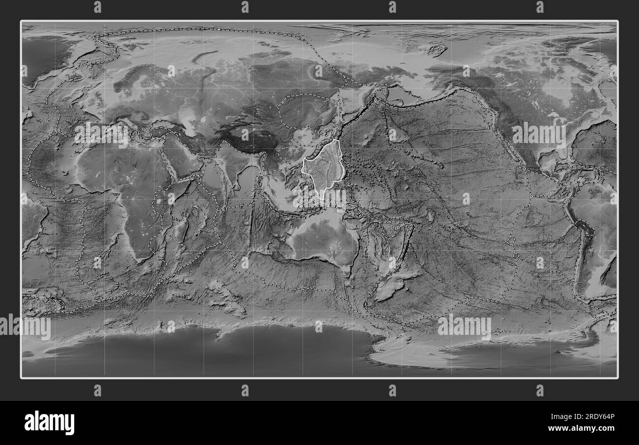 Philippine Sea tectonic plate on the grayscale elevation map in the ...
