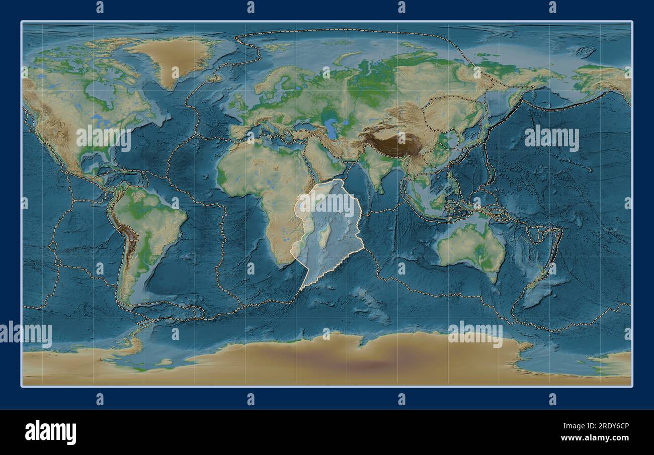 Somalian tectonic plate on the physical elevation map in the Compact ...