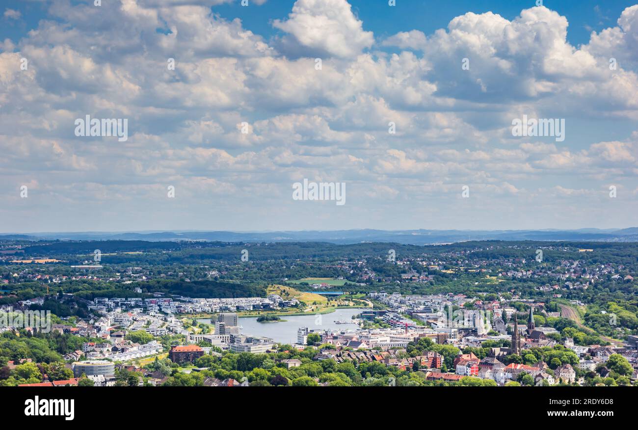 Aerial view of the Phoenix lake and surrounding hills in Dortmund ...
