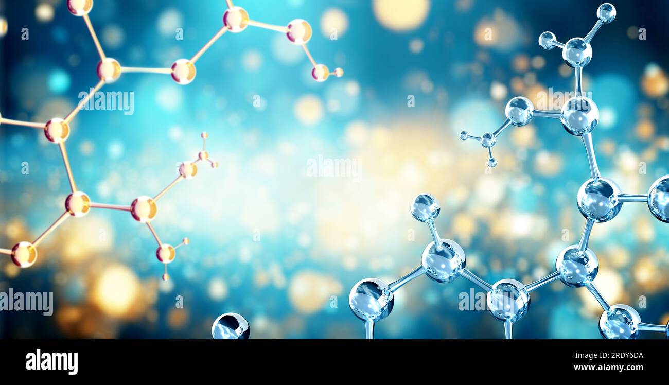 Horizontal banner with model of abstract molecular structure ...