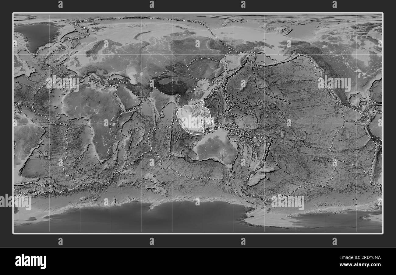 Sunda tectonic plate on the grayscale elevation map in the Compact ...