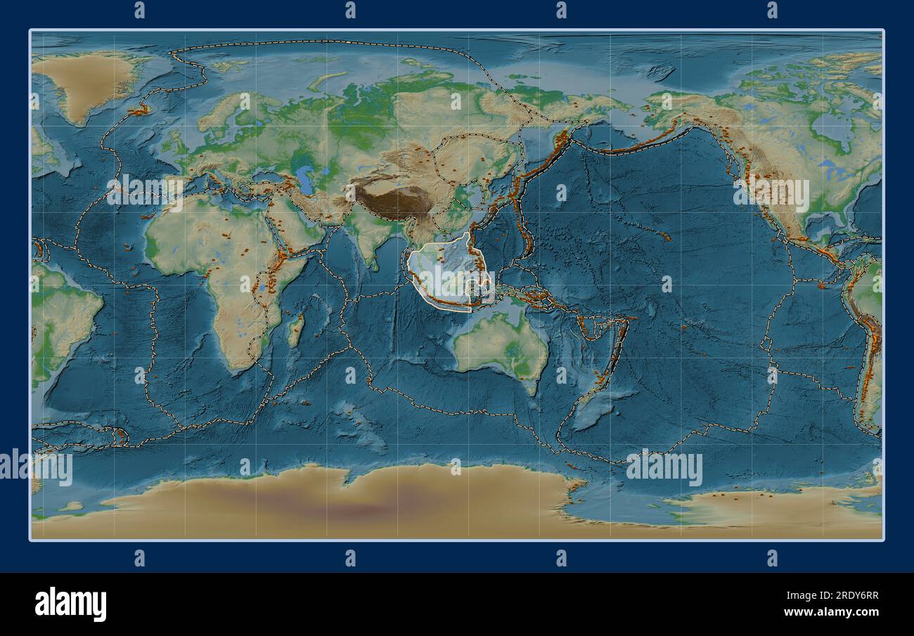 Sunda tectonic plate on the physical elevation map in the Compact ...
