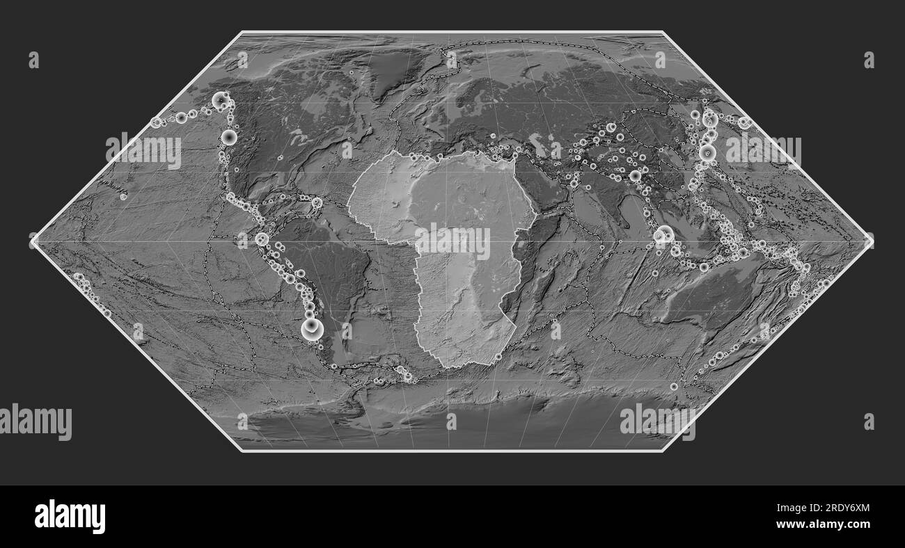African tectonic plate on the bilevel elevation map in the Eckert I ...