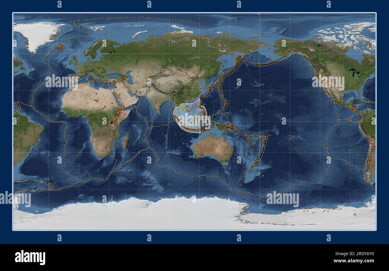Sunda tectonic plate on the Blue Marble satellite map in the Compact ...