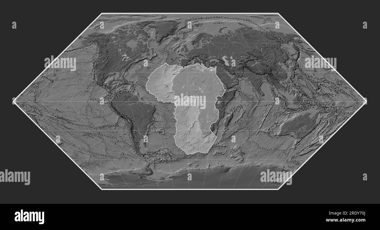 African tectonic plate on the bilevel elevation map in the Eckert I ...