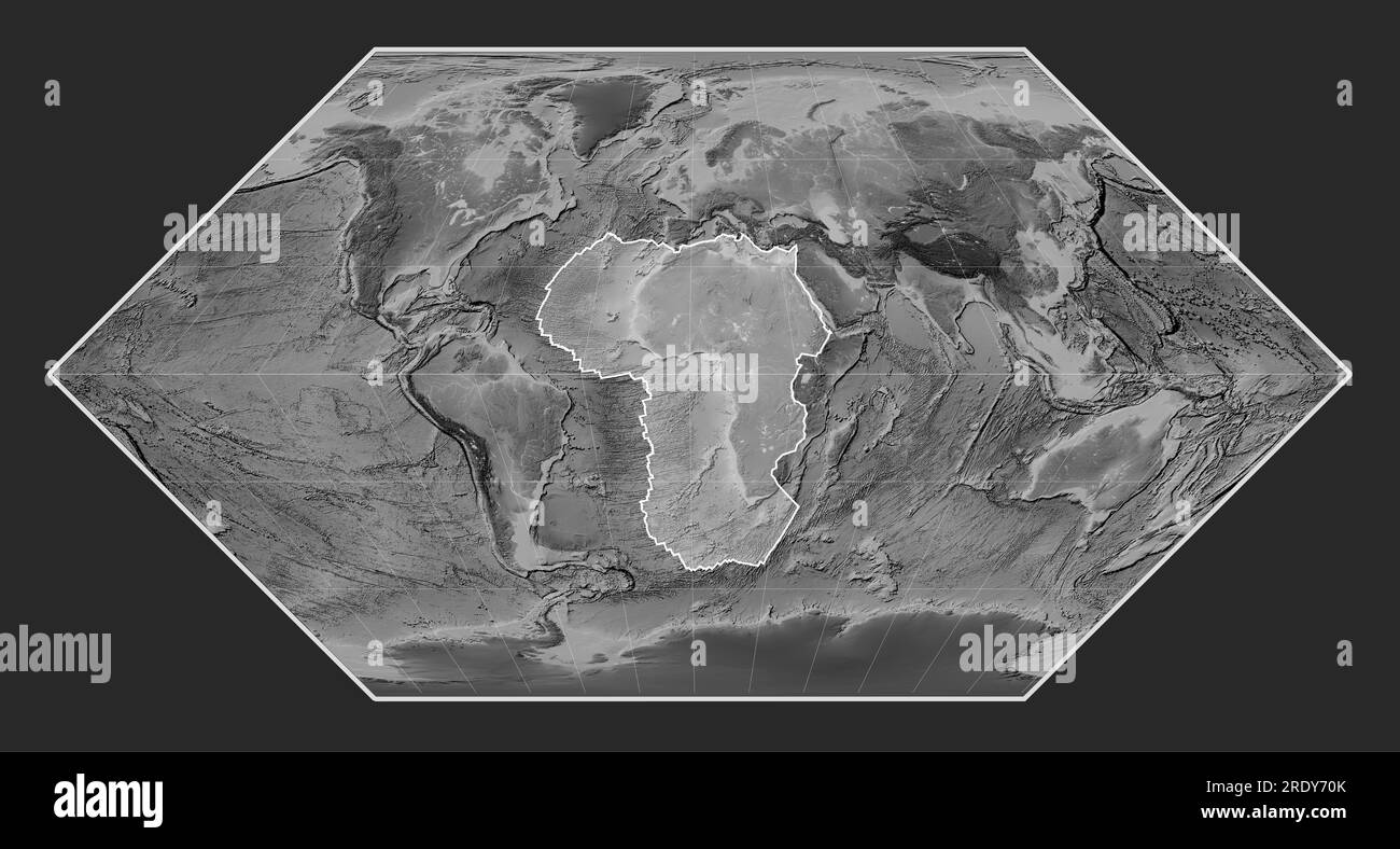 African Tectonic Plate On The Grayscale Elevation Map In The Eckert I Projection Centered