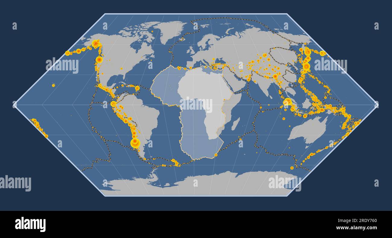 African tectonic plate on the solid contour map in the Eckert I ...