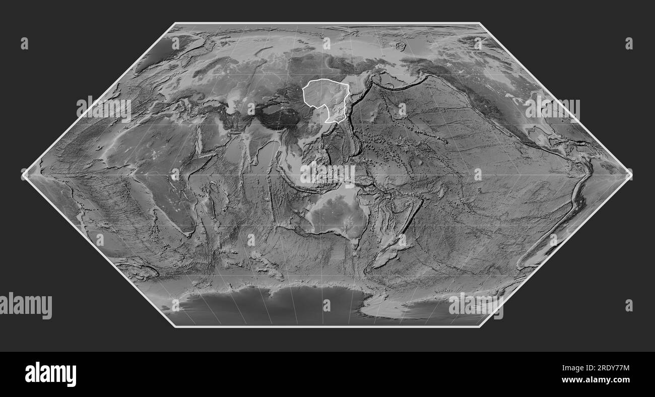 Amur Tectonic Plate On The Grayscale Elevation Map In The Eckert I Projection Centered