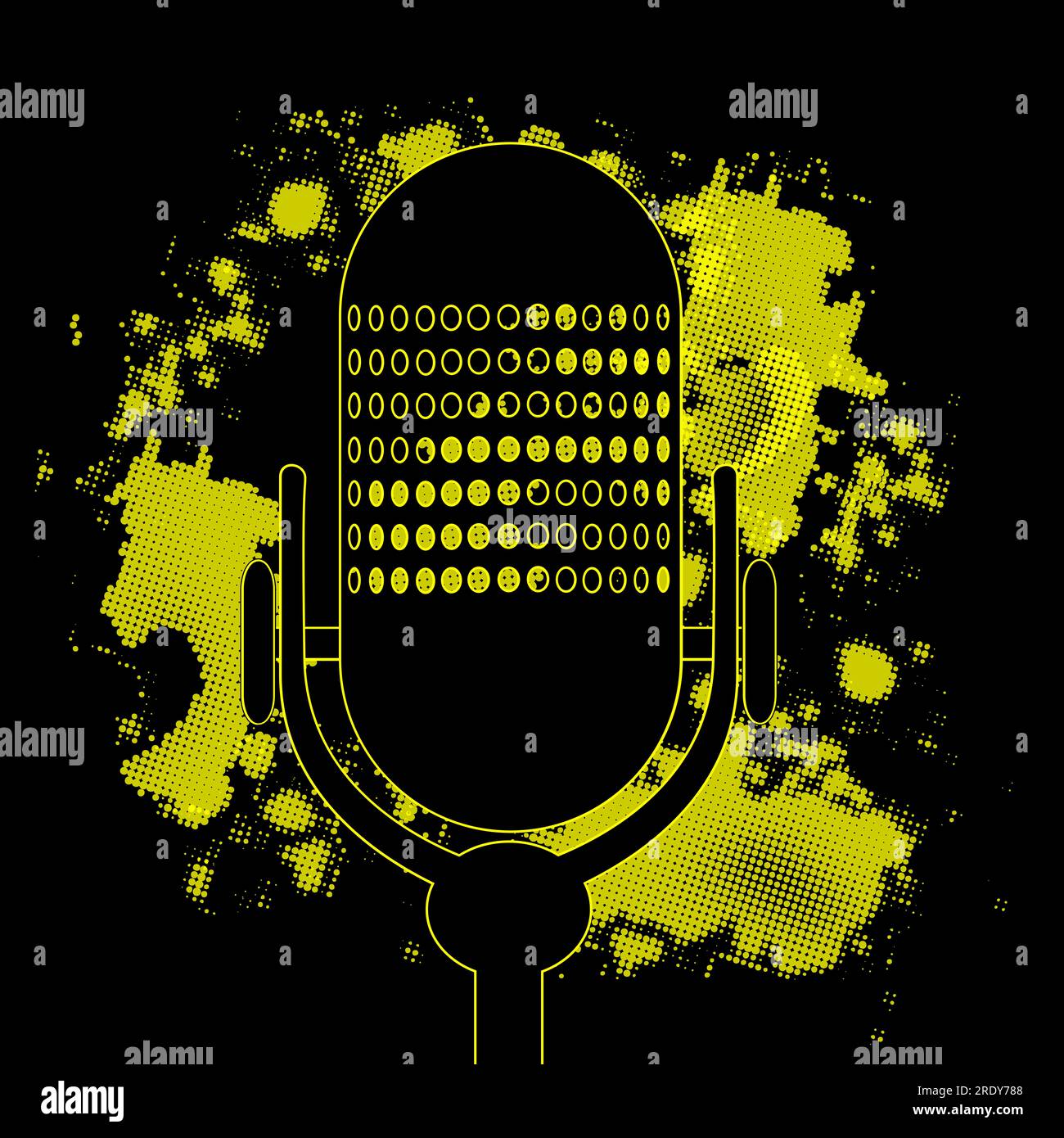 A comic cartoon style microphone yellow and black splash explosion ...