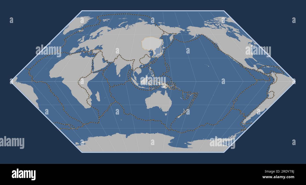 Amur Tectonic Plate On The Solid Contour Map In The Eckert I Projection Centered Meridionally