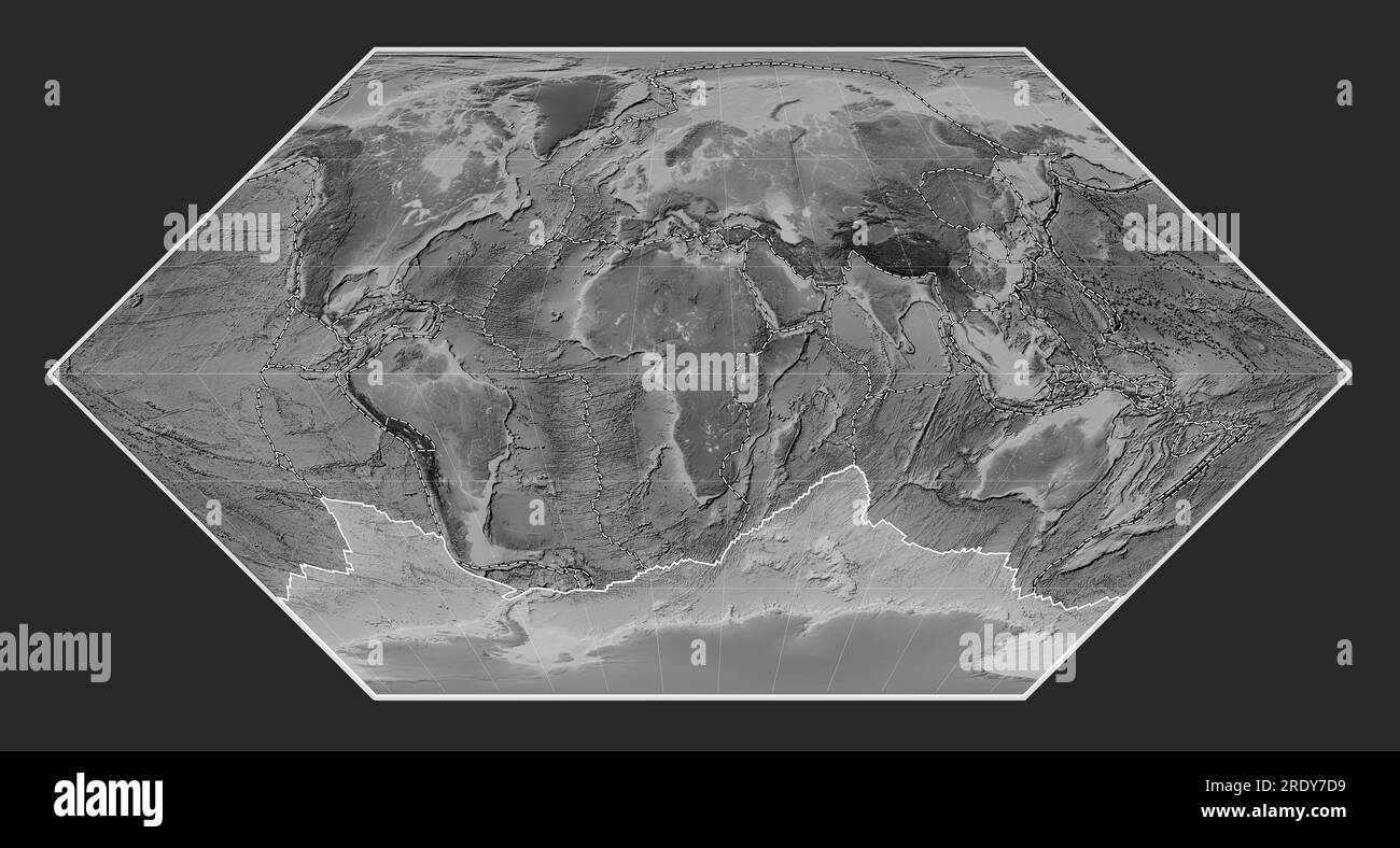 Antarctica Tectonic Plate On The Grayscale Elevation Map In The Eckert I Projection Centered