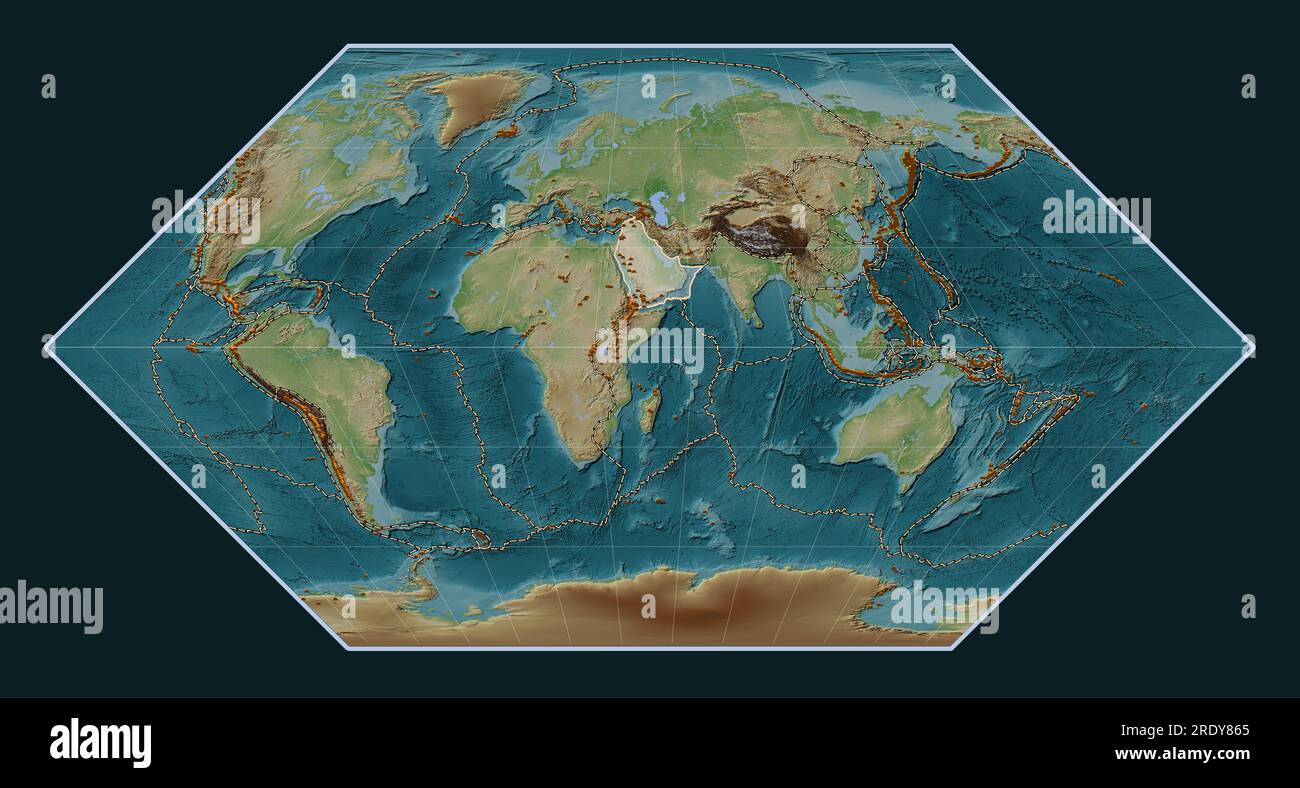 Arabian tectonic plate on the Wiki style elevation map in the Eckert I ...