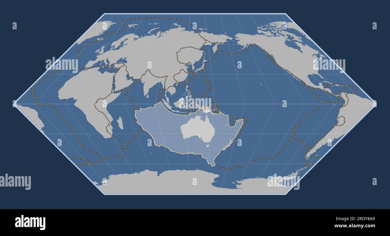 Australian tectonic plate on the solid contour map in the Eckert I ...