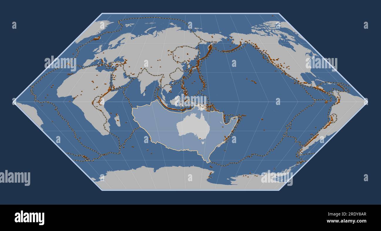 Australian Tectonic Plate On The Solid Contour Map In The Eckert I Projection Centered