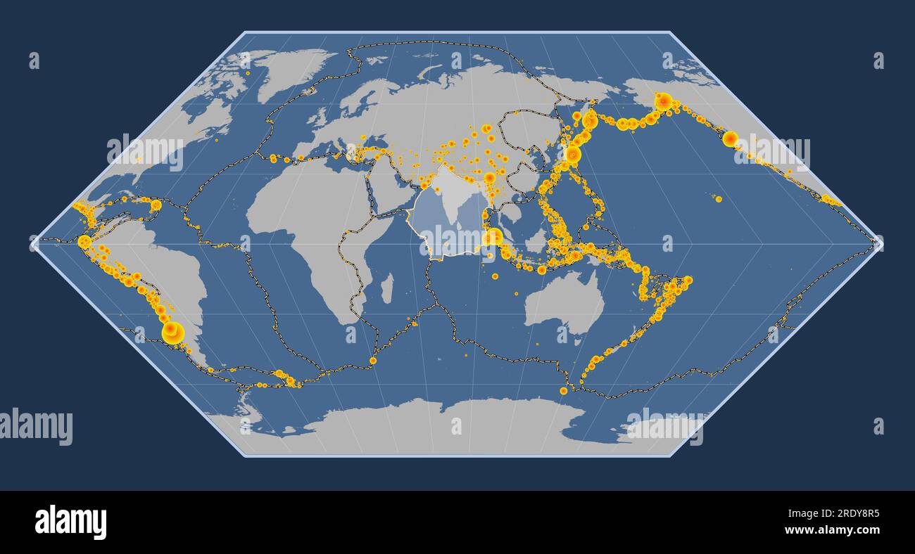 Indian tectonic plate on the solid contour map in the Eckert I ...