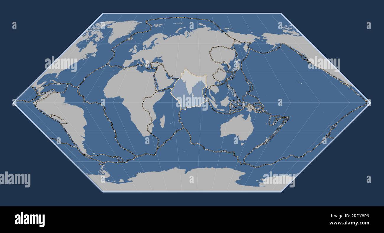 Indian tectonic plate on the solid contour map in the Eckert I ...